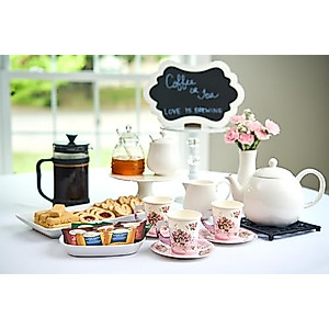 ROYAL BLUEBONNET Paper Tea Cup Set, 24 Disposable Teacups with Handles & Saucers, Floral Design for Hot & Cold Drinks, Tea Party Decorations, Tableware