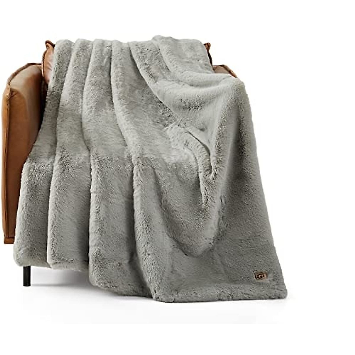 UGG 16800 Euphoria Plush Faux Fur Reversible Throw Blanket for Couch or Bed Luxury Hotel Style Blankets Machine Washable Easy Care Soft Throw Blanket for Bed or Living Room, 70 x 50-inch, Seal