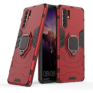 Phone Case for Huawei P30 Pro with Tempered Glass Screen Protector Cover and Magnetic Ring Holder Stand Kickstand Slim Hard Cell Accessories Huwai Hawaii Hwauei Haweii P 30 30pro Men Women Cases Red
