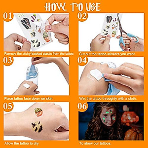 Halloween Tattoos for Kids, Trick or Treat Temporary Tattoos, Kids Glow in The Dark Waterproof Vampire, Human Skeleton, Horror Pumpkin, Witch, Alien Tattoo Stickers for Halloween Party Favor