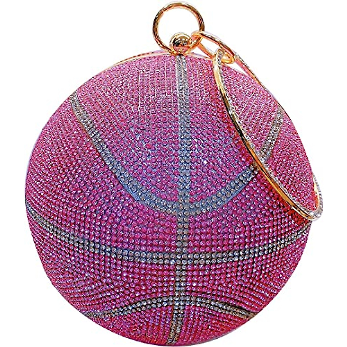 QZUnique Basketball Crossbody Purse Rhinestones Evening Clutch Women Round Ball Handbag Glitter Shoulder Bag for Weeding Party Pink