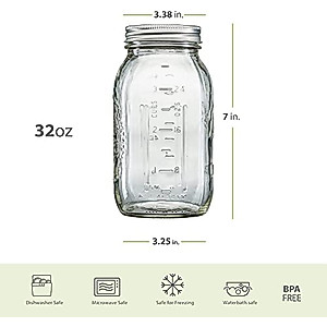 Regular Mouth 32 oz Quart Mason Jars With Lids And Bands 12-Pack) Bundled With, KangarooBands Jar Opener, And Package Of Jar Labels | Canning, Fermenting, Pickling, DIY Decors Projects