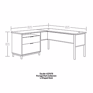 Sauder Portage Park Modern L-Shaped Desk in Kiln Acacia, Kiln Acacia Finish