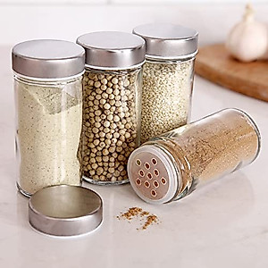 Tianifa 6 Pcs Glass Spice Jars/Bottles -3oz Empty round Spice Containers with Airtight Metal Caps with Shaker Lids (6, Stainless Steel Lids)