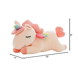 hitoshe Unicorn Stuffed Animals, Soft Unicorn Plush Hugging Pillow Toy Gifts for Kids (Pink, 12 in)