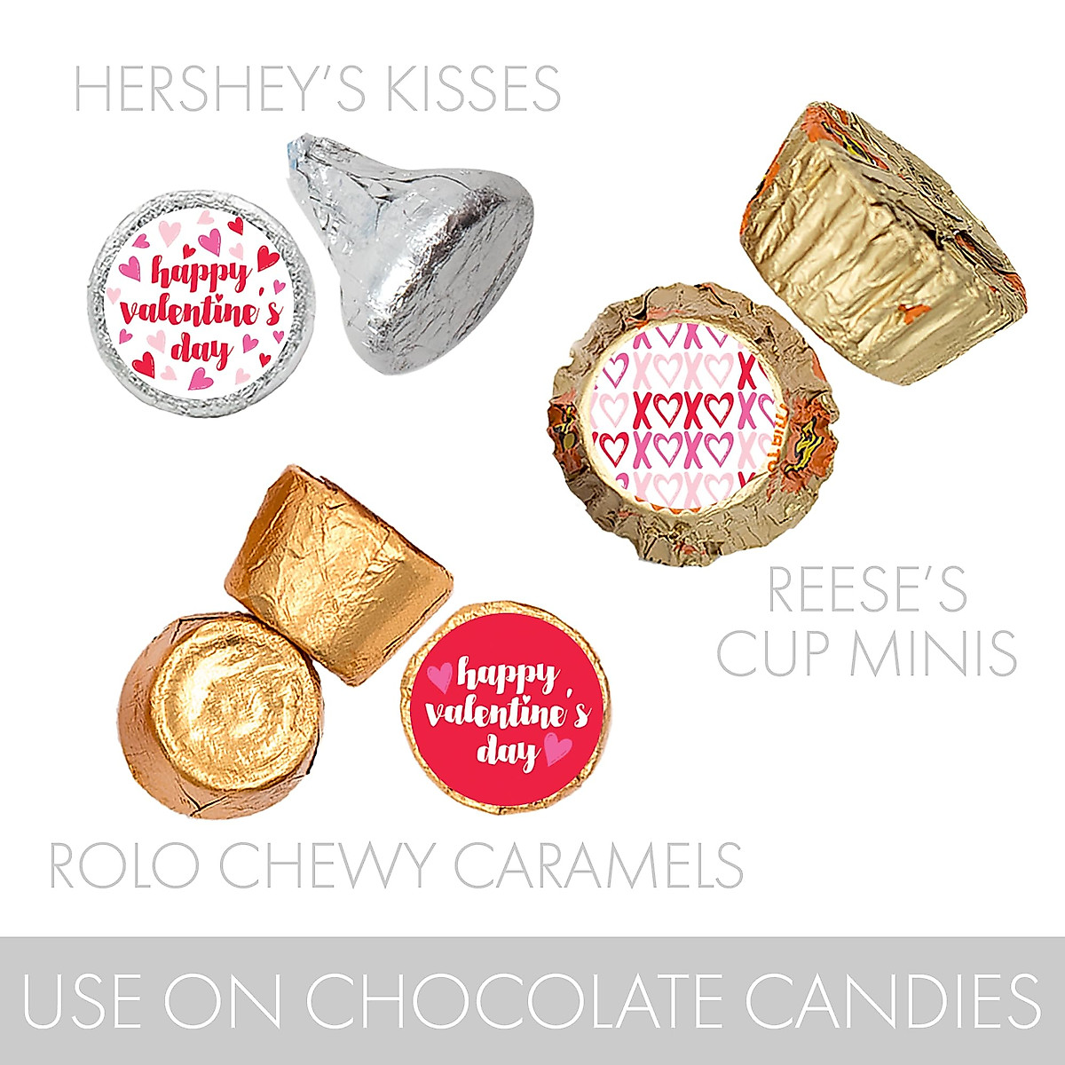 Valentine's Day Stickers for Kids, Valentine Label Stickers for Chocolate Kisses Candy - 180 Count