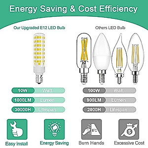 SNBIHIBE E12 Led Chandelier Light Bulbs 10W,100watt Equivalent Dimmable Bulb,6000k Daylight Candelabra Lights,110-120v Ac 1000Lm C7 T6 Bulb,No Flicker for Ceiling Fan Pendant Lighting Salt Lamp 2pcs