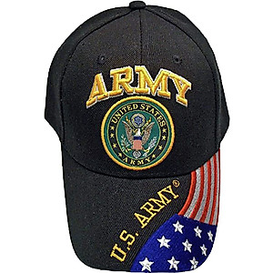 U.S. Army Baseball Caps Hats Military Apparel | Retired Veteran | 3D Embroidered | Adjustable (Black with Flag)