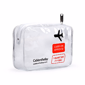 Cableinthebay TSA Approved Clear Travel Toiletry Bag-Quart Sized with Zipper-Airport Airline Compliant Bag/Bottles-Men's/Women's 3-1-1 Kit+Travel (1 PACK)
