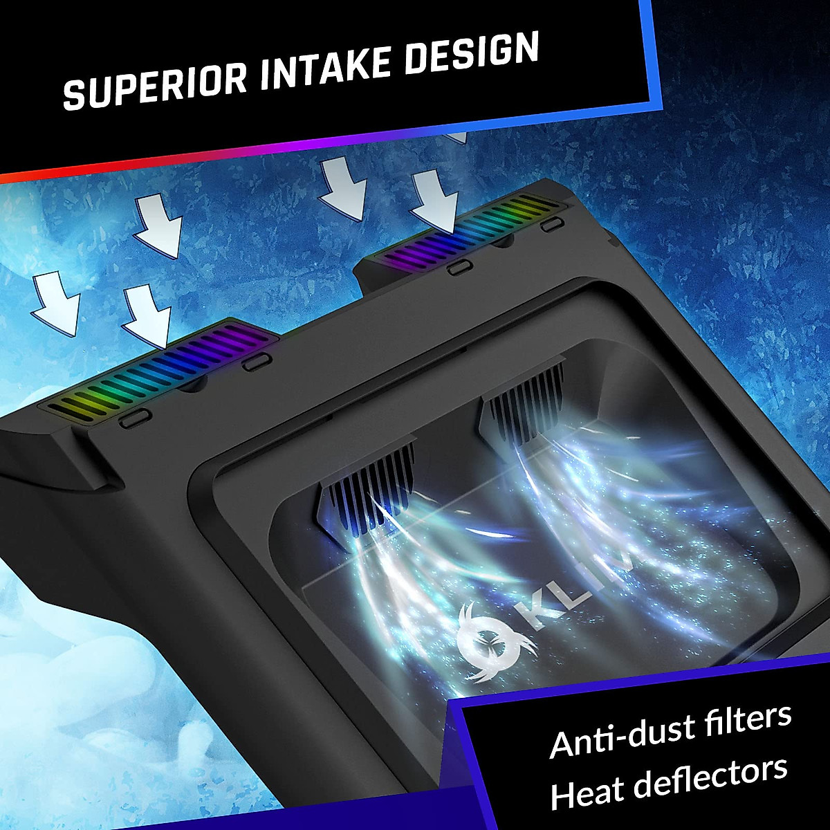 KLIM KN01 RGB Laptop Cooling Pad - New 2023 - Powerful Turbo-Laptop Fans (3600 RPM) - Rubber ...