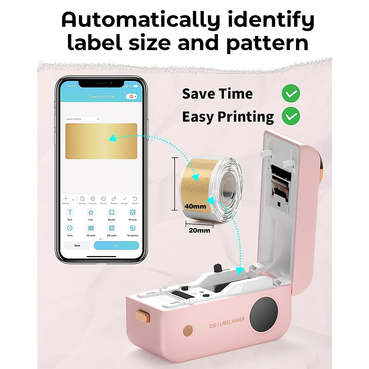 Phomemo Label Maker Machine- D50 Large Label Maker with Cutter Thermal Label Printer for 3/5" to 9/10" Tape, Labeler for Home Address, Organization, Office, Gift, Support iOS & Android