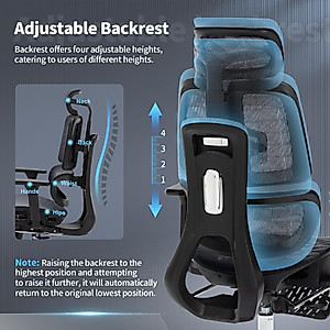 Ergonomic Dual Backrest Office Chair with Footrest- High Back Mesh Desk Computer Chair with Adjustable Seat Depth and Adaptive Lumbar Support, 4D Arms Metal Base Multifunctional Executive Swivel Chair