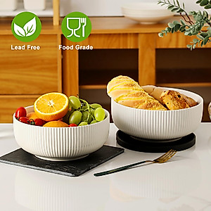 KMIGRUAN 60oz Salad Bowl Set,2 Pack Serving Bowls for Entertaining,8inch Large White Ceramic Bowl for Side Dishes,Soup, Pho, Cereal, Pasta, Fruit, Microwave and Dishwasher Safe