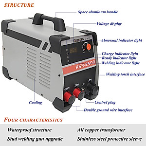 Huanyu Capacitor Discharge Stud Welder M3-M6 Stud Bolt Plate Welder Welding Machine for Welding Bolt Plate Insulation Nail Screw Low Carbon Steel/Stainless Steel/Aluminum/Brass RSR-1600 (220V 50HZ)
