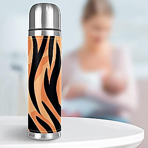 Stainless Steel Leather Vacuum Insulated Mug Tiger Texture Thermos Water Bottle for Hot and Cold Drinks Kids Adults 16 Oz