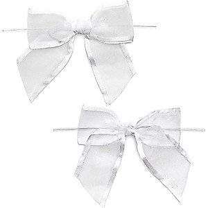 White Organza Bow Twist Ties for Favors and Treat Bags (1.5 Inches, 36 Pack)