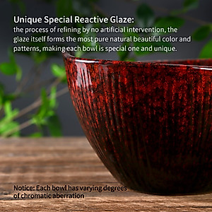 JH JIEMEI HOME Ramen Bowl with Chopsticks and Spoons, Ceramic Set of 2, Dishwasher Safe for Pho Udon Soba Noodle Salad Pasta, Special Reactive Glazed Crimson Bowls Set