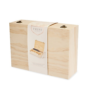 Twine Champagne Bottle Gift Box, Wine Box with Lid and 2 Stemless Champagne Flutes, Packing Straw, Holds 1 Champagne Bottle, Wood