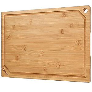 Hiware Extra Large Bamboo Cutting Board for Kitchen, Heavy Duty Wood Cutting Boards with Juice Groove, 100% Organic Bamboo, Pre Oiled, 18" x 12"