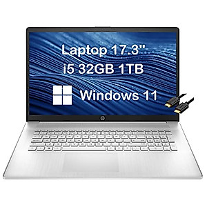 HP 17 Laptop 17.3" FHD IPS Business Laptop (Intel i5-1135G7, 32GB RAM, 1TB SSD, UHD Graphics) 4-Core(Beat i7-10510U) Narrow Bezel, Long Battery Life, Webcam, Type-C, HDMI Cable, Win 11 Home - 2022