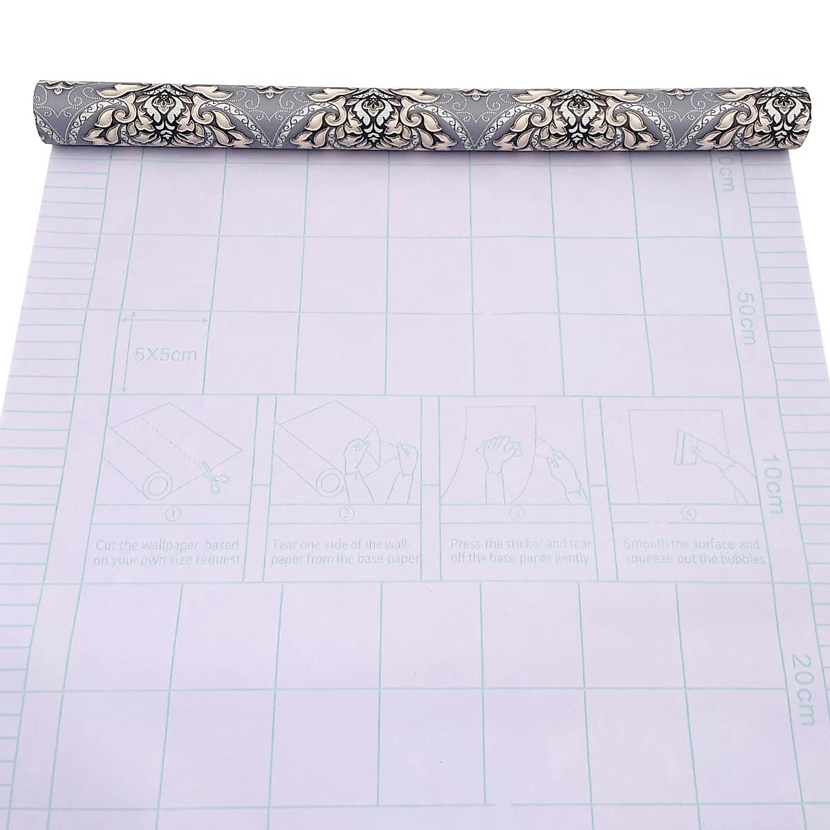 Yifasy 2Pack Shelf Liners for Kitchen Cabinets Closet Easy Clean Self Adhesive Grey Damask Wallpapers Refresh Furniture Surface 18 inch Wide