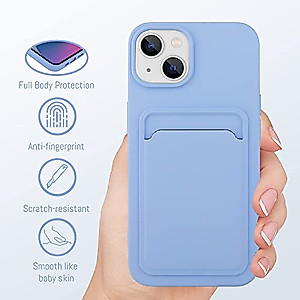 MZELQ Silicone Wallet for iPhone 14 Case, Card Holder Camera Protection Cover for iPhone 14 Case + Screen Protector, Card Slot Cute Case Compatible with iPhone 14 Phone Case -Purple