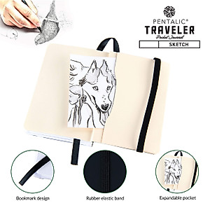 Pentalic 3" x 4" Pocket Sketchbook Traveler Journal, 160 Pages, Black