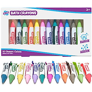 Tub Works® Smooth™ Bath Crayons Bath Toy, 12 Pack | Nontoxic, Washable Bath Crayons for Toddlers & Kids | Unique Formula Draws Smoothly & Vividly on Wet & Dry Tub Walls | Hexagon Grip Bathtub Crayons