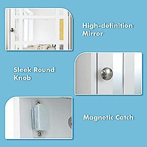 Tangkula Wall-Mounted Bathroom Cabinet, 2-in-1 Storage Organizer with Mirror Door, Wall-Mounted Medicine Cabinet with Adjustable Shelf & 3 Open Compartments for Bathroom, Living Room, Entryway