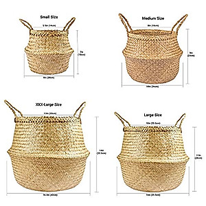 Chinoxinh Seagrass Woven Belly Basket with Handles - Multipurpose Handmade Wicker Rural Storage for Plant, Pot Decor, Laundry, Clothes, Blanket, Grocery and Outdoor Picnic (Original XXX-Large 14x16in)