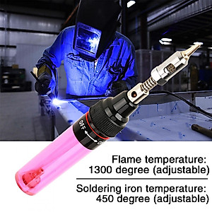 Portable Gas Soldering Iron Micro Torch Mini Welder Solder Welding Iron Pen Shaped Gas Torch Butane Heat Pen Pneumatic Temperature Adjustable Welding Tool 1300℃ 8ML(Rot)