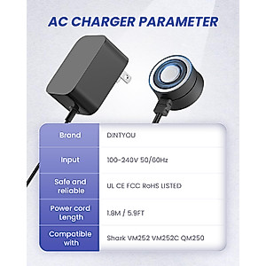 Replacement for Shark VACMOP VM252 VM252C QM252 VM251 VM250 Shark Cordless Hard Floor Vacuum Mop Magnetic Power Cord