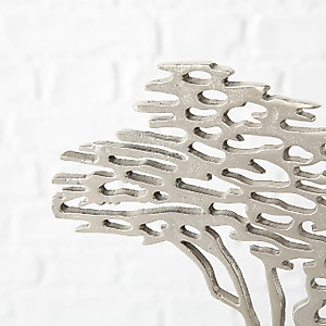 Savannah Tree of Life Table Top Metal Figurine, Made by Hand, Silver Aluminium, Atelier Sculpture Studio, Trunk, Abstract Leaf and Branch Details, Circular Base, 11.75 L x 4 W x 13 H inches (33 cm)