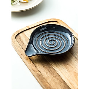 Cormomu Spoon Holder, Cooking Spoon Rest for Stove Top Utensil Rest for Spoons, Ladles, Tongs, Spatula, Large Spoon Holder with Handle for Easy Grip Framhouse Decor Cute Kitchen Gadget, Gray and Blue