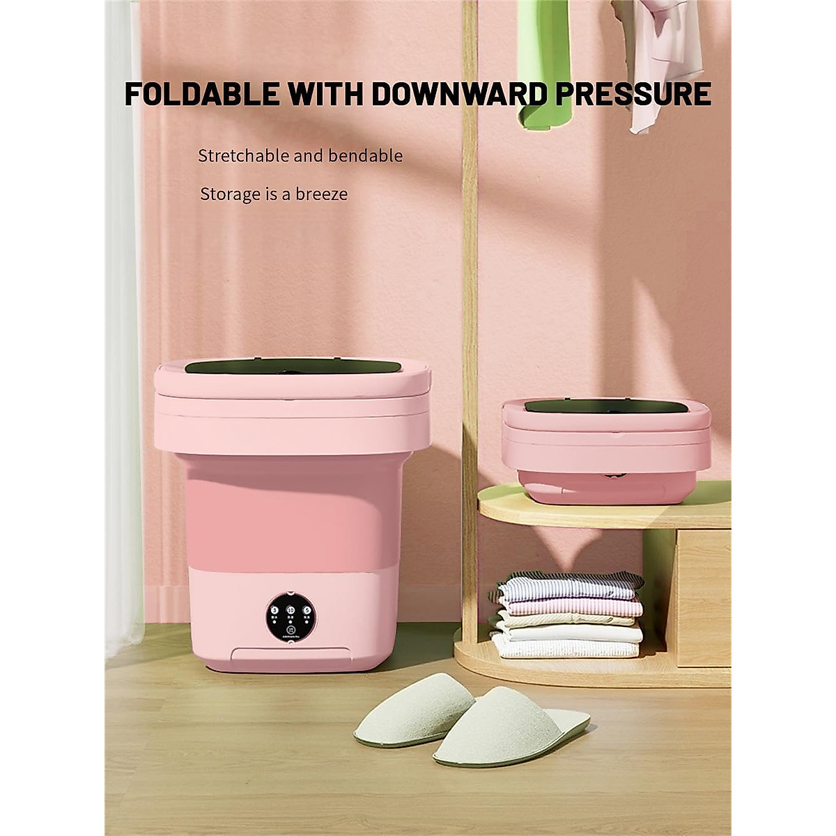 Portable washing machine,Mini Washer,11L upgraded large capacity foldable Washer.Deep cleaning of underwear, baby clothes and other small clothes.Suitable for apartments, dormitories, hotels. (Pink)