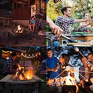 LEAYAN Garden Fire Pit Grill Bowl Grill Barbecue Rack 32 Inch Wood Burning Outdoor Fire Pit, Rectangle Metal Brazier Fireplace, Table Top Firepit Bowl with Spark Screen Poker, for Camping Bonfire