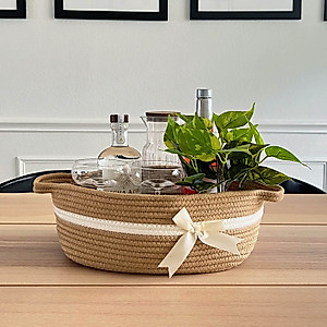 CHICVITA Small Woven Rope Gift Basket, Baby Nursery Storage Basket for Towels, Snacks, Toys, Diapers, Rectangle Shelf Basket for Bathroom, Cute Brown Basket, 13 x 9.8 x 5 inches