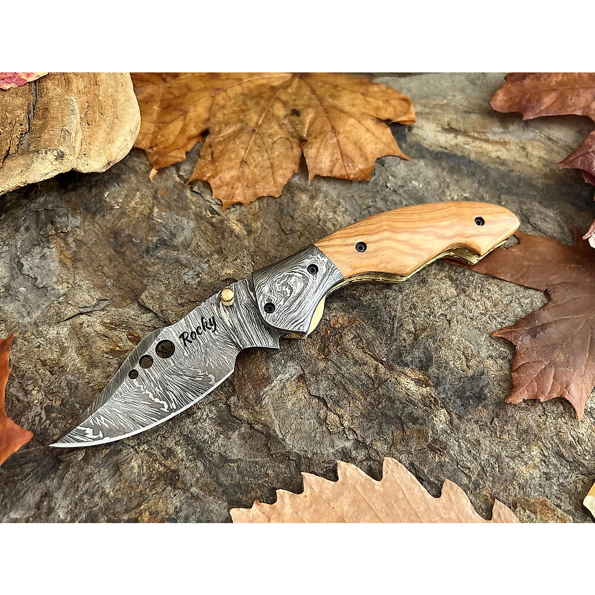 Personalized Engraved Pocket Knife With Wood Handle - 7.5" Handmade Gift Folding Knife For Men With Leather Sheath - Ideal Gift for Any Occasion, Especially as a Birthday or Father's Day Gift