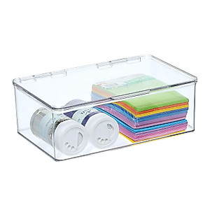 mDesign Plastic Craft Stackable Storage Organizer w/Hinged Lid - Easy-to-Carry Crayon, Bead, Sewing, and Hobby Supply Container - Arts and Crafts Organizer Storage Box - Lumiere Collection - Clear