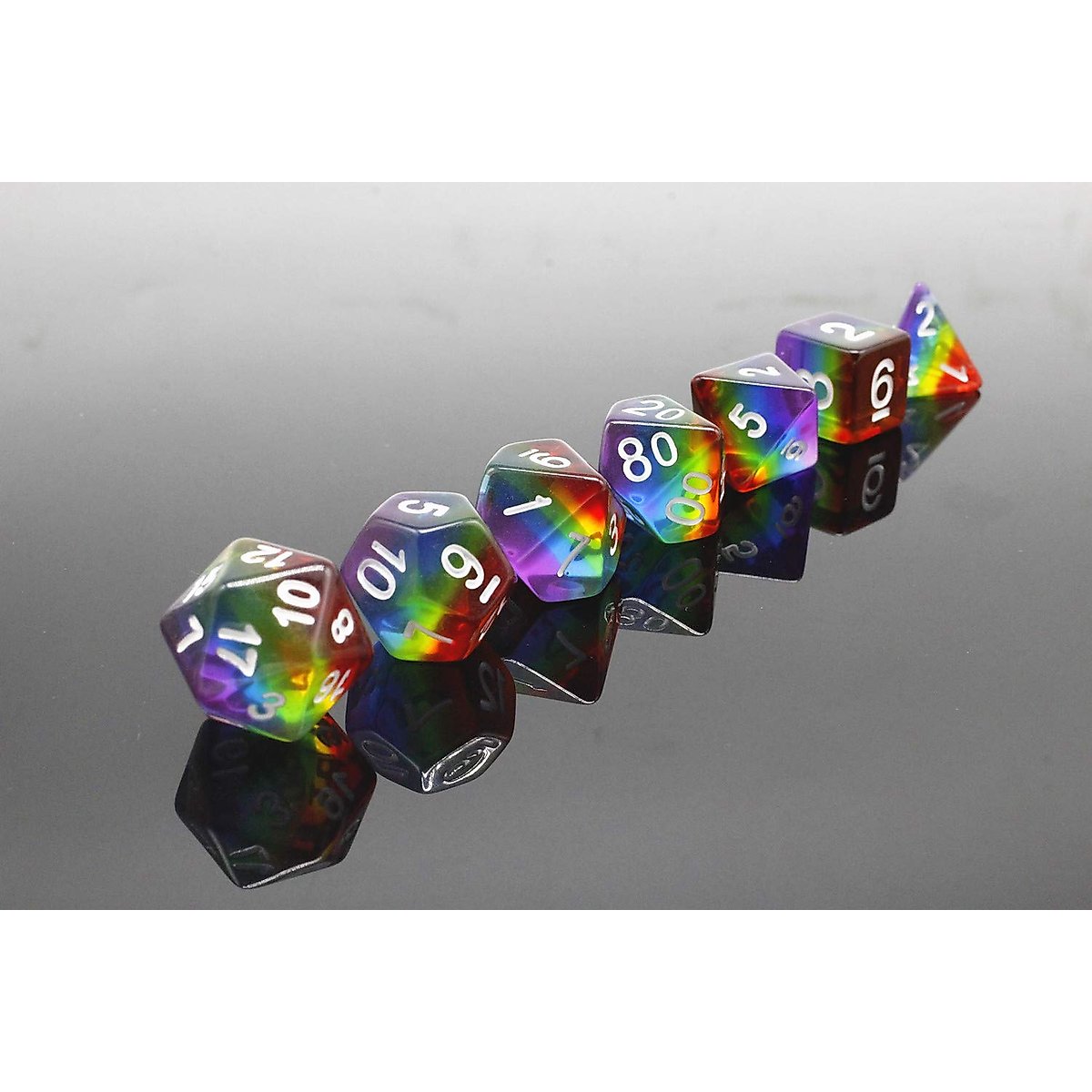 HD Polyhedral DND Dice Set RPG Rainbow Dice for Dungeons and Dragons(D&D) Role Playing Game,MTG,Pathfinder,Table Game,Math Games Dice Set with Dice Pouch