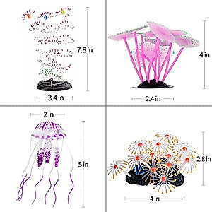 Uniclife 4 Pack Fish Tank Decorations Glowing Effect Aquarium Décor Small Silicone Artificial Jellyfish Coral Plant Ornament