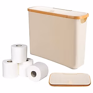 Toilet Paper Storage, Toilet Paper Basket with Lid and Handle, Free Standing Toilet Paper Holder Stand for 12 Mega Rolls, Toilet Paper Organizer for Bathroom, Bathroom Organizer Accessories (Beige)