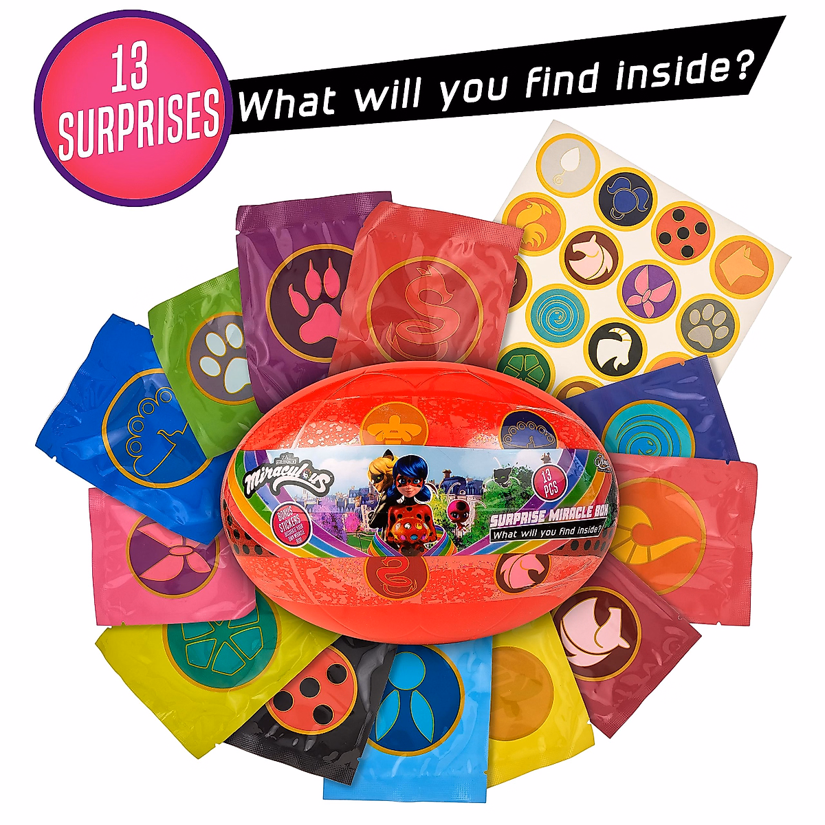 Miraculous 13pc Surprise Miracle Box -Zag Heroez Themed Ladybug And Cat Noir Toys Surprise with Stickers For Kids, Treasure Prizes, Birthday Favors