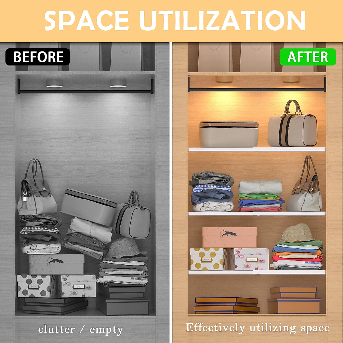 SlimmKISS Expandable Closet Tension Shelves Organizers, Adjustable Shelf for Cabinet Rack Storage Wardrobe Divider Shelving for Pantry 2 Pack (Perforated White,W11.81 x L: 17" to 31")