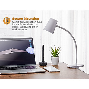 Bostitch Office Adjustable LED Clamp Light, Compact Design, Flexible Neck, Flicker Free, Suction Cups for Stable Installation, White (LED2103)