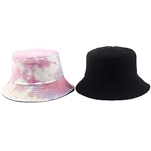 Tie Dye Bucket Hat Reversible Cotton Multicolored Fisherman Cap Packable Sun Hat