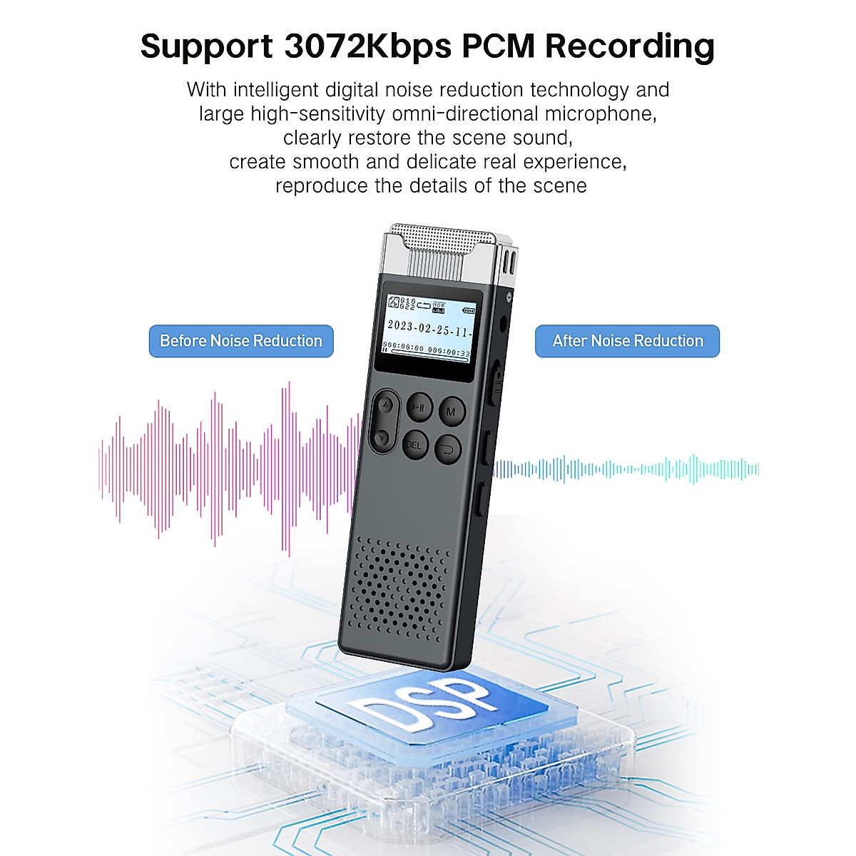 80GB Digital Voice Activated Recorder with Playback - Audio Voice Recorder for Lectures Meetings, Recording Device Dictaphone Sound Tape Recorder with Password & Card Reader
