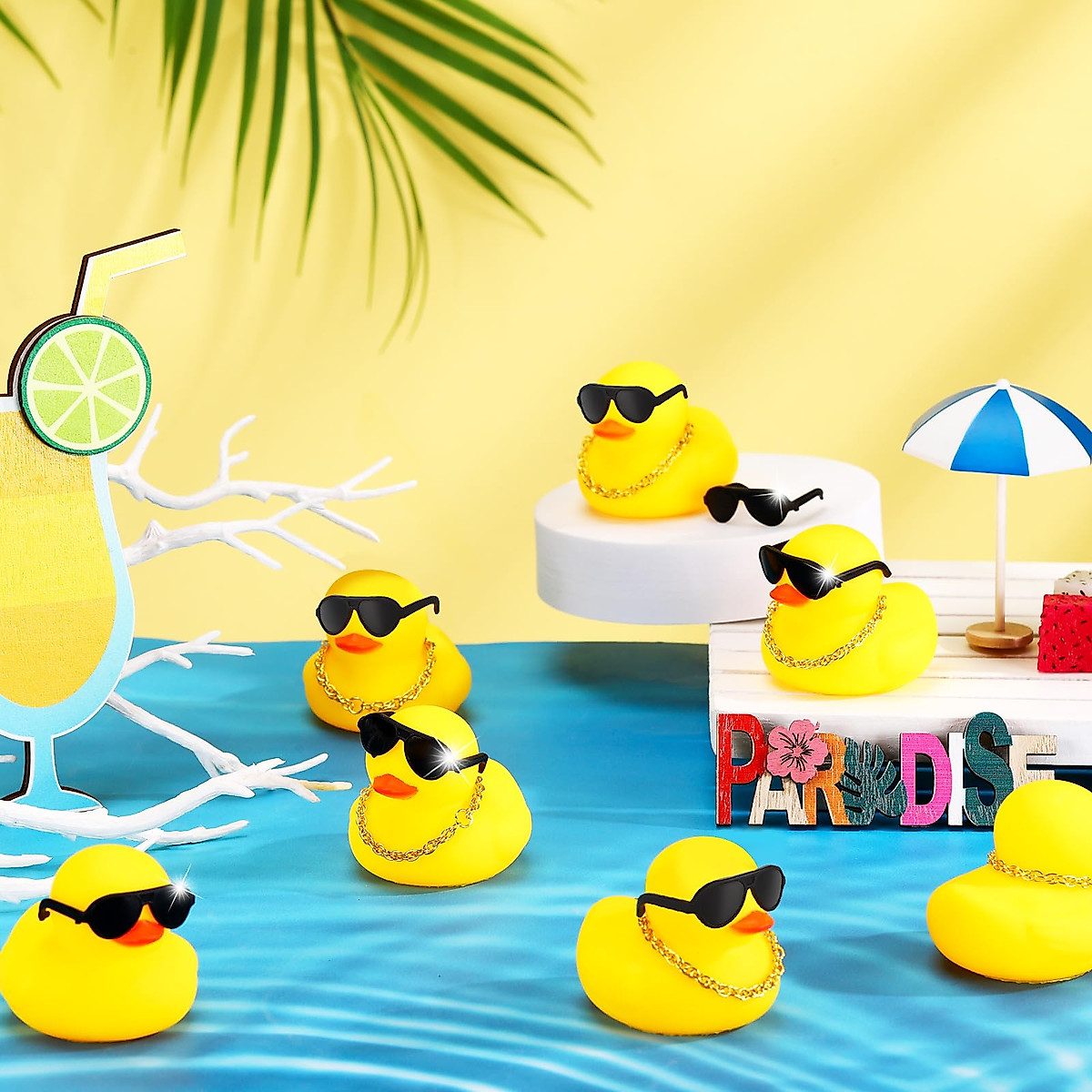18 Pcs Mini Rubber Ducks Baby Shower Tiny Rubber Ducks Bulk with Sunglasses, Float Bath Toys Bathtub Duckies Mini Ducks for Shower Birthday Party Favors Carnival Gift (Yellow)