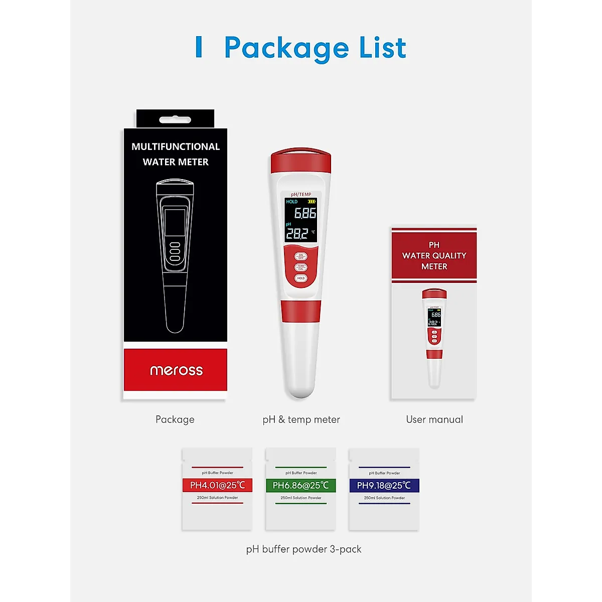 meross PH Meter, Digital PH Meter for Water Hydroponics with ATC, IP67 PH/Temp 2 in 1 Tester Pen with 0-14 PH Measurement Range, 0.01PH High Accuracy Mini Pen for Pool, Drinking Water and Aquarium
