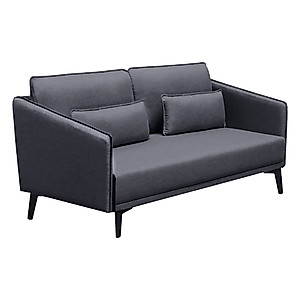 Sunrise Coast Loveseat Living Room Upholstered Modern Linen Fabric Couch with 2 Pillows for Apartment Small Space Loft 2-Seater Sofas 58", Dark Grey